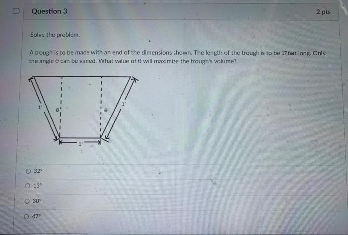 Solved A trough is to be made with an end of the dimensions | Chegg.com