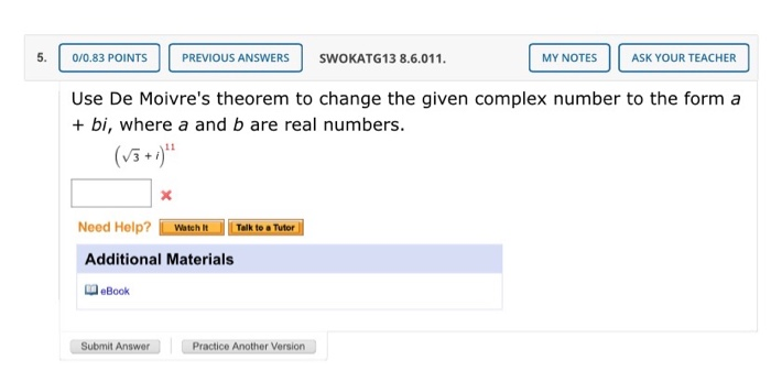 Solved Use De Moivre’s theorem to change the given complex | Chegg.com
