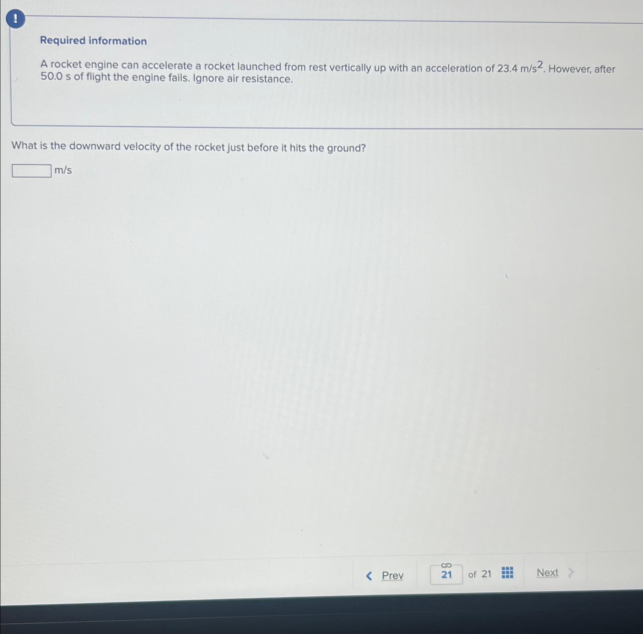 Solved !Required informationA rocket engine can accelerate a | Chegg.com