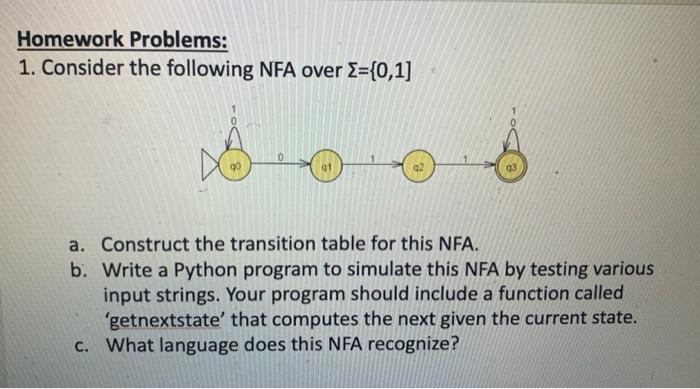 Solved Homework Problems: 1. Consider the following NFA over | Chegg.com