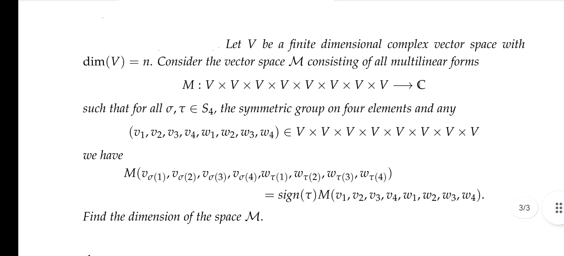 Solved Let V ﻿be a finite dimensional complex vector space | Chegg.com