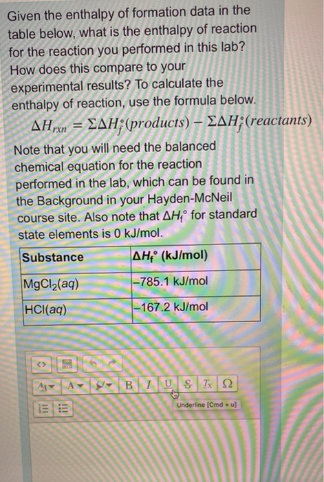 Solved Given the enthalpy of formation data in the table | Chegg.com