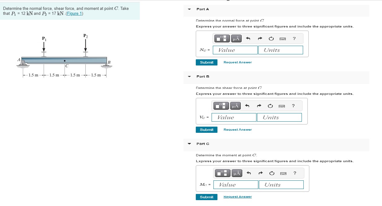 Solved Determine the normal force, shear force, and moment | Chegg.com