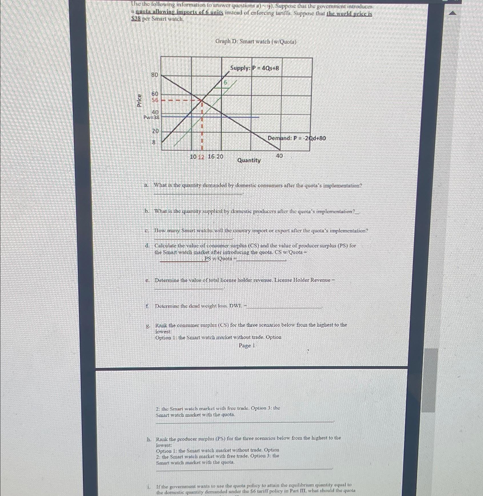 Solved sis per Smart watch.Graph D: Smart watch (w/Ouota)a. | Chegg.com