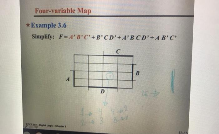 Solved Four-variable Map *Example 3.6 Simplify: F= | Chegg.com