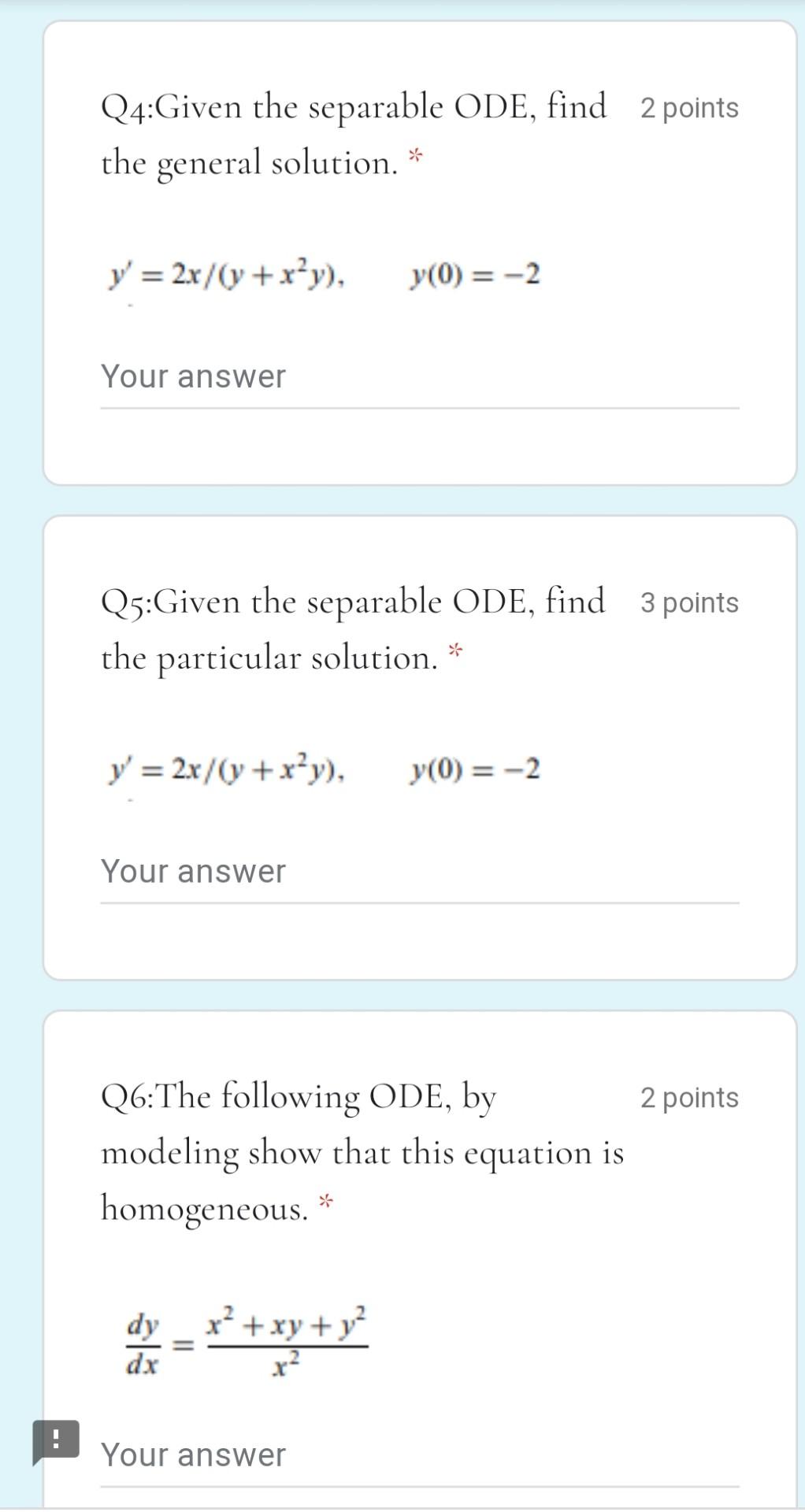 Solved Q4:Given the separable ODE, find 2 points the general | Chegg.com