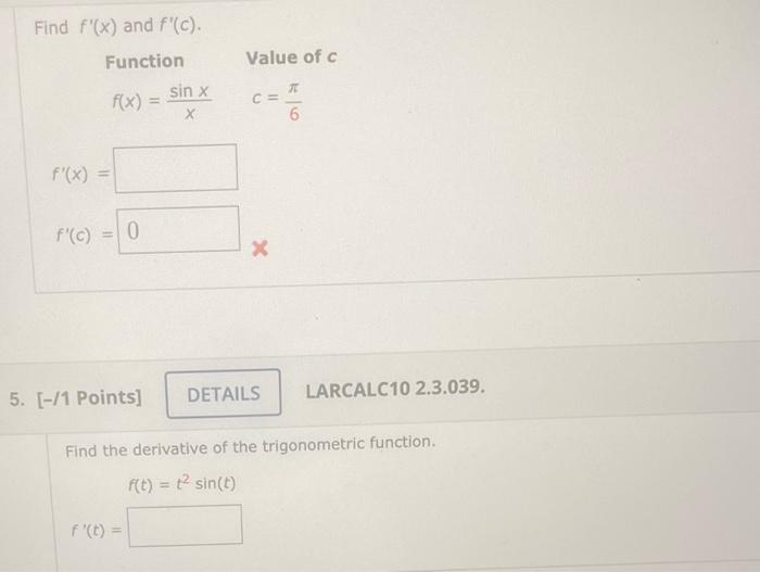 Solved Find f'(x) and f'(c). Function f'(x) = f'(c) f(x) = 0 | Chegg.com