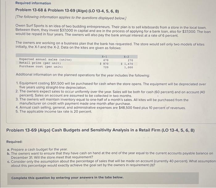 Solved Required information Problem 13-68 \& Problem 13-69 | Chegg.com