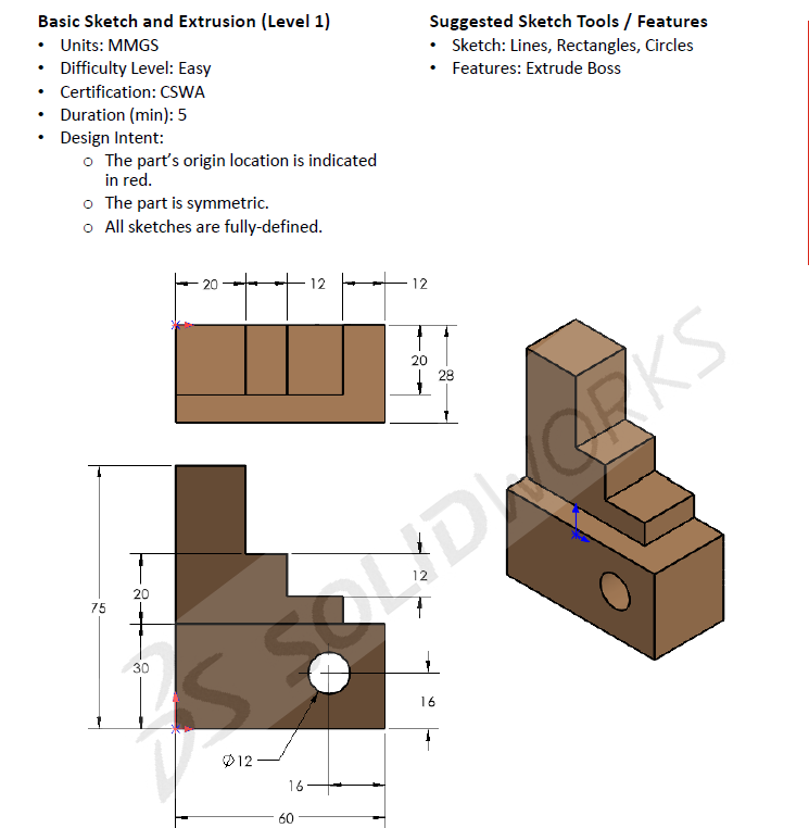 Solved Basic Sketch and Extrusion (Level 1) - ﻿Units: MMGS - | Chegg.com