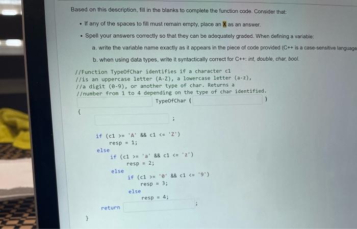 Solved Based on this description, fill in the blanks to | Chegg.com