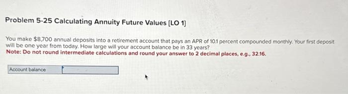 Solved Problem 5-25 Calculating Annuity Future Values [LO 1] | Chegg.com