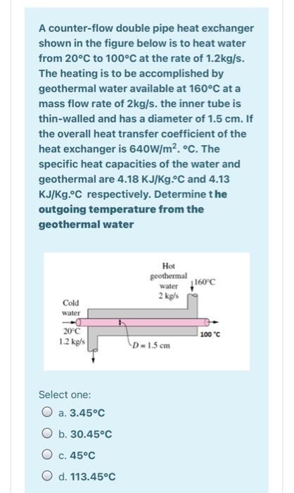 Solved A counter-flow double pipe heat exchanger shown in | Chegg.com