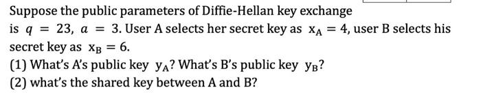 Solved Suppose the public parameters of Diffie-Hellan key | Chegg.com