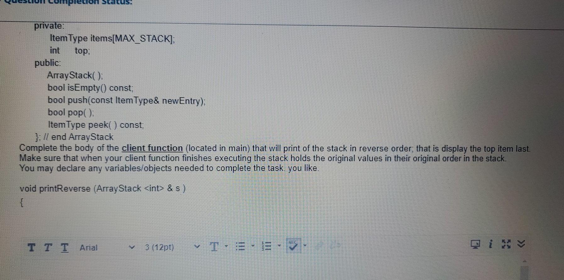 Solved Refer to the header file ArrayStack.h below to answer | Chegg.com