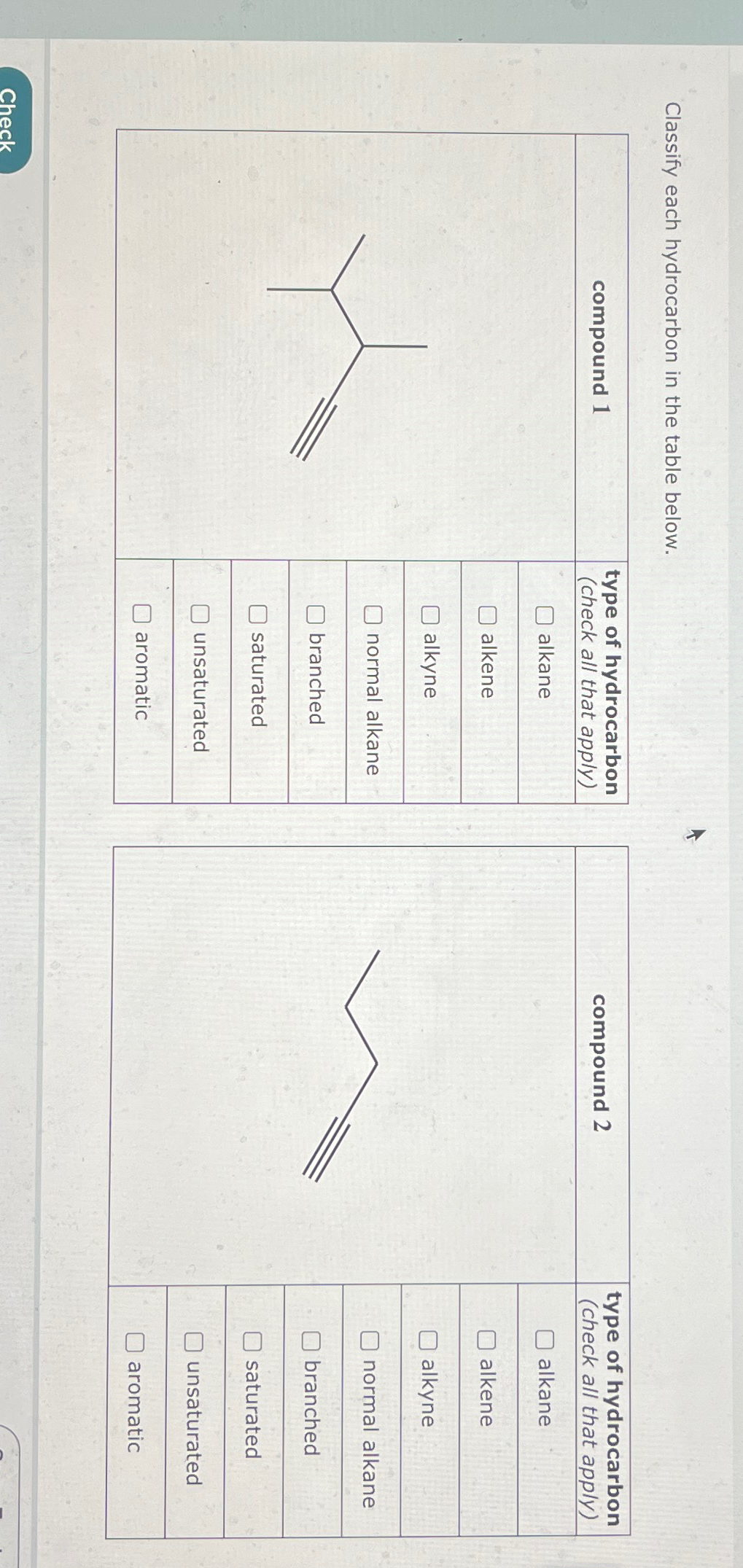 Solved Classify each hydrocarbon in the table | Chegg.com