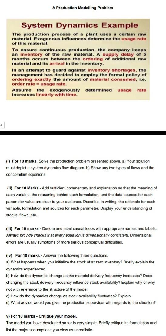 A Production Modelling Problem System Dynamics | Chegg.com