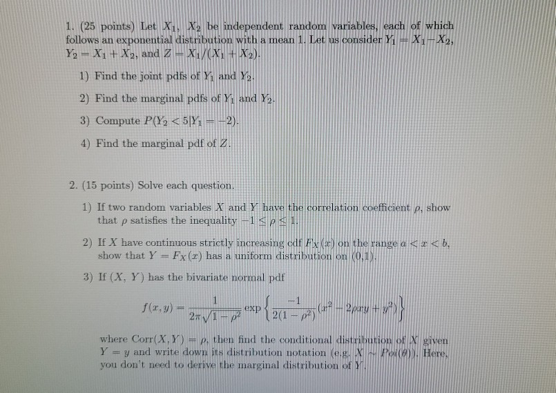 Solved 1. (25 points) Let X1 X2 be independent random | Chegg.com