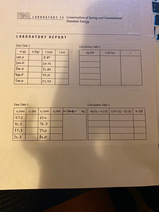 Solved LABORATORY 12 Conservation of Spring and | Chegg.com