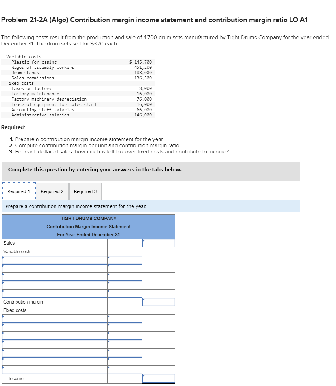 Solved Problem 21-2A (Algo) ﻿Contribution margin income | Chegg.com
