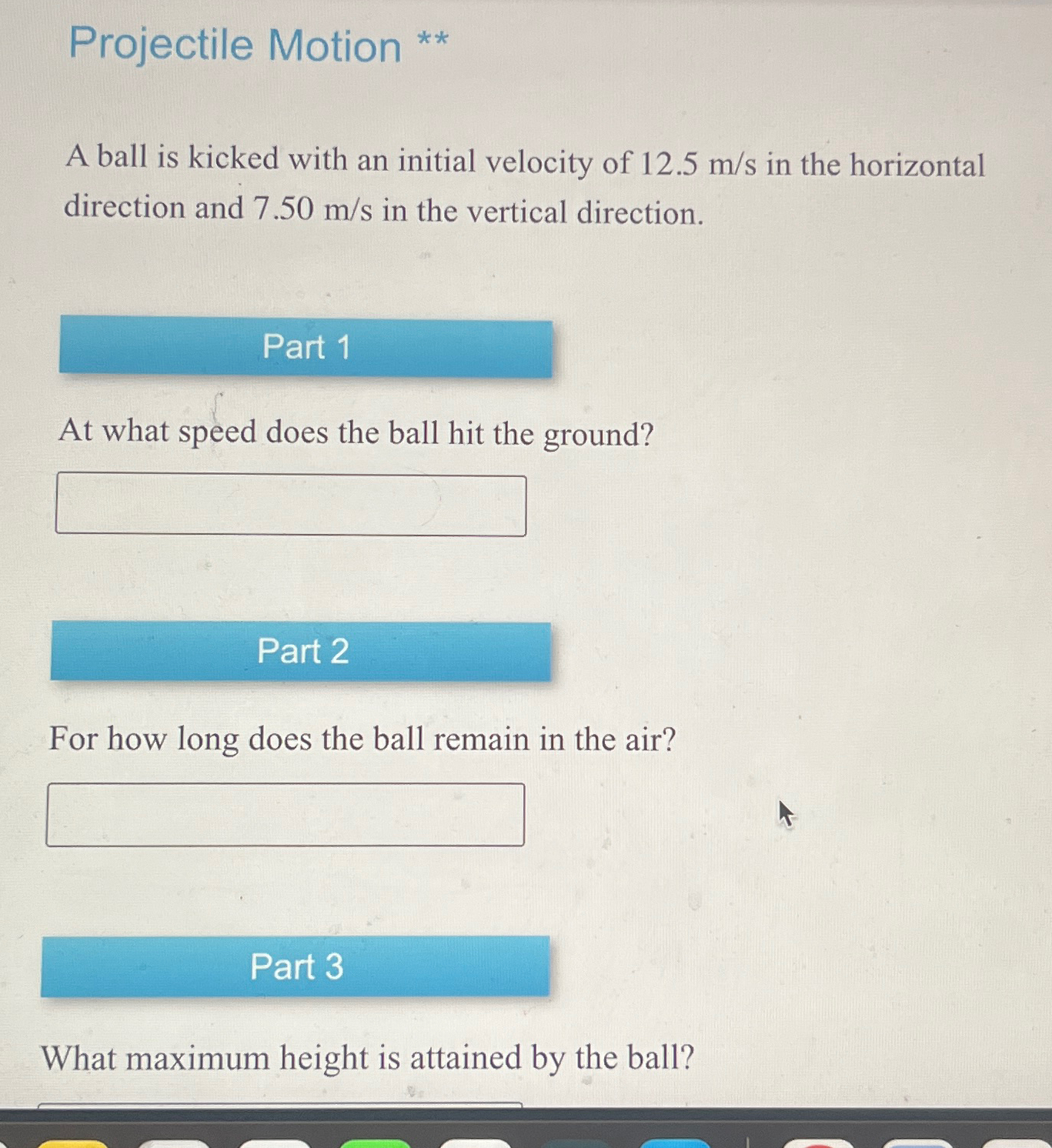 Solved Projectile Motion **A ball is kicked with an initial | Chegg.com