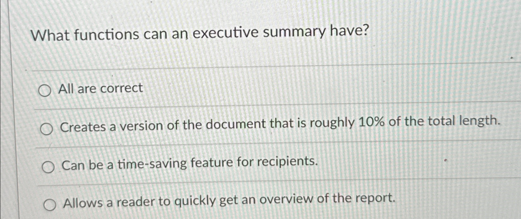 Solved What functions can an executive summary have?All are | Chegg.com