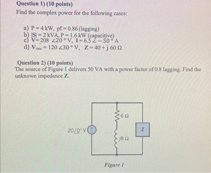 Solved Find the complex power for the following cases: a) | Chegg.com