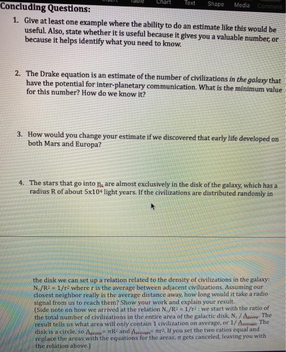 Solved Drake Equation Worksheet 1 Estimate the value for | Chegg.com