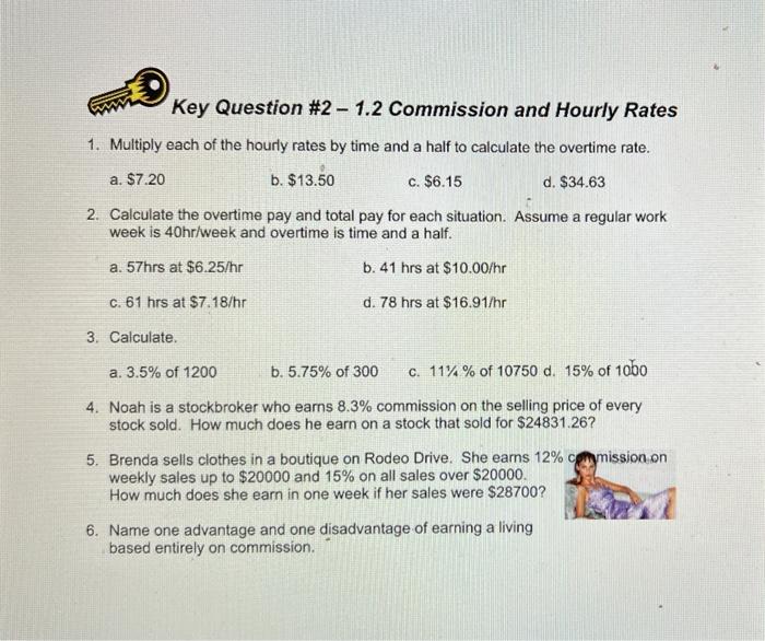 Solved Key Question #2 – 1.2 Commission and Hourly Rates 1. | Chegg.com
