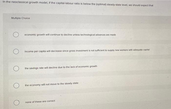 Solved In the neoclassical growth model, if the | Chegg.com