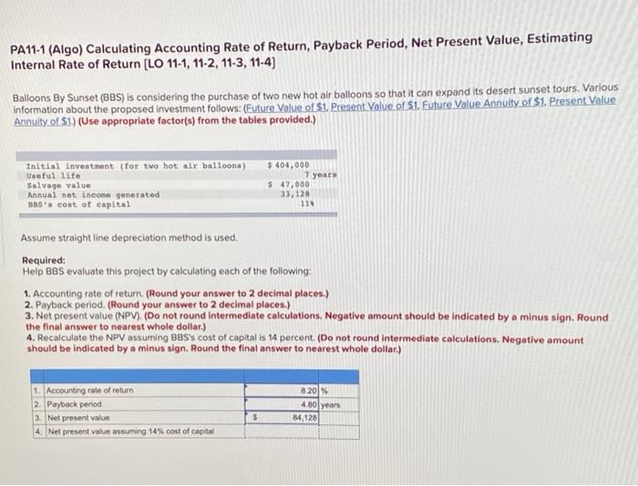 Solved PA11-1 (Algo) Calculating Accounting Rate of Return, | Chegg.com