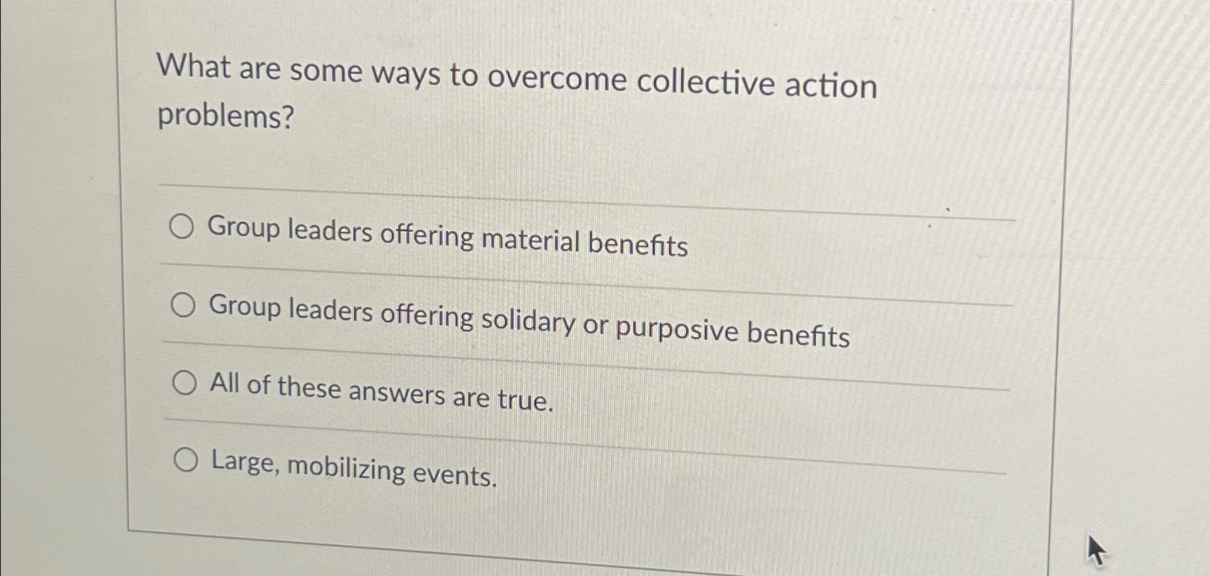 Solved What are some ways to overcome collective action | Chegg.com