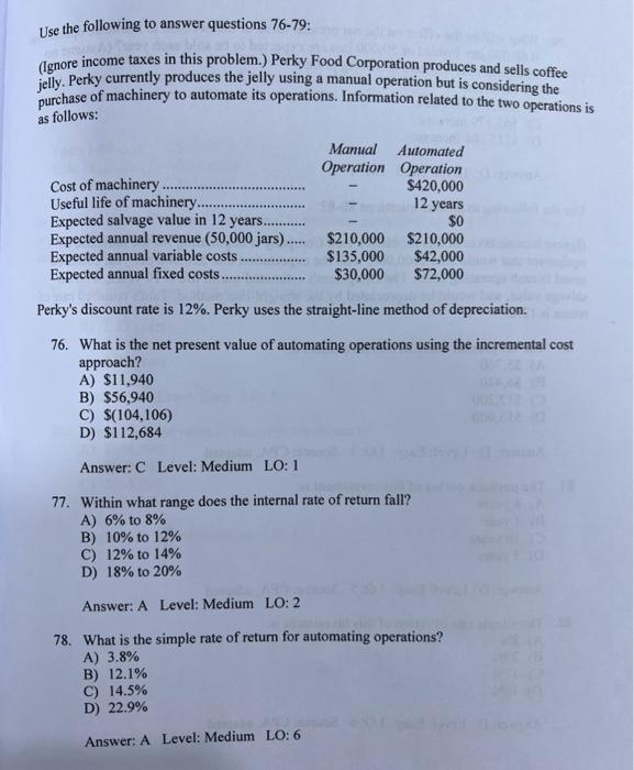 Solved Use the following to answer questions 76-79: on emu | Chegg.com