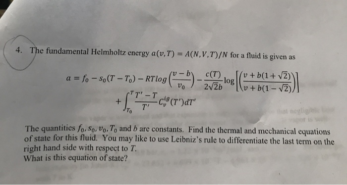 4. The fundamental Helmholtz energy a(v.7) = | Chegg.com