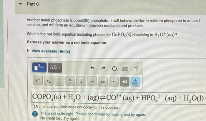 Solved another metal phosphate is Colbert three phosphate | Chegg.com