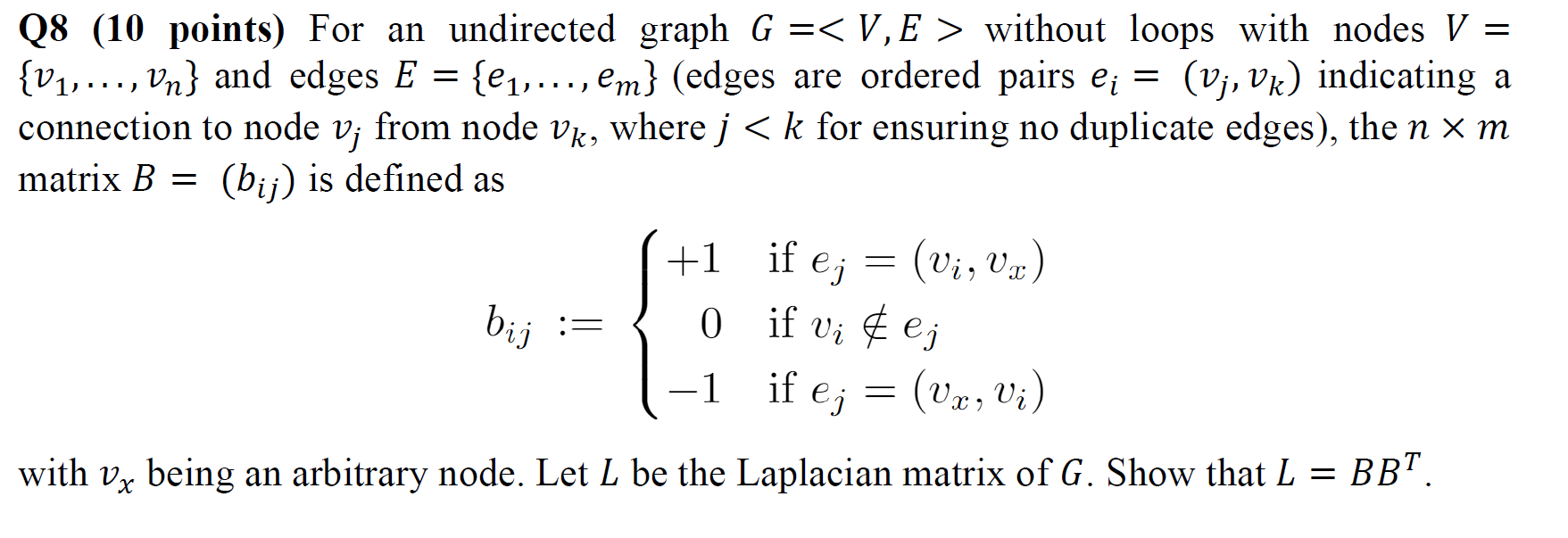 Solved Q8 (10 ﻿points) ﻿For an undirected graph G= ﻿without | Chegg.com