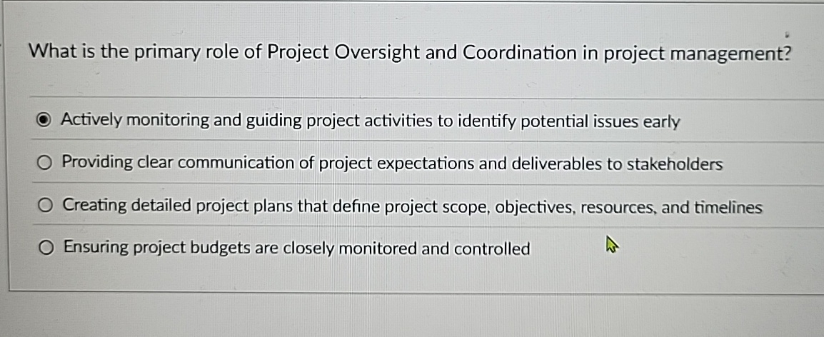 Solved What is the primary role of Project Oversight and | Chegg.com