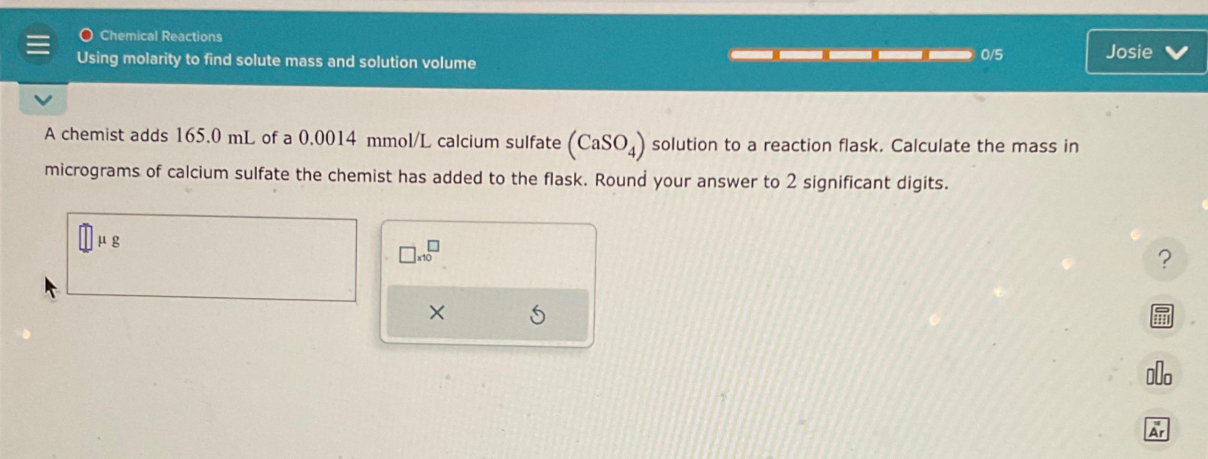 Solved Chemical ReactionsUsing molarity to find solute mass | Chegg.com