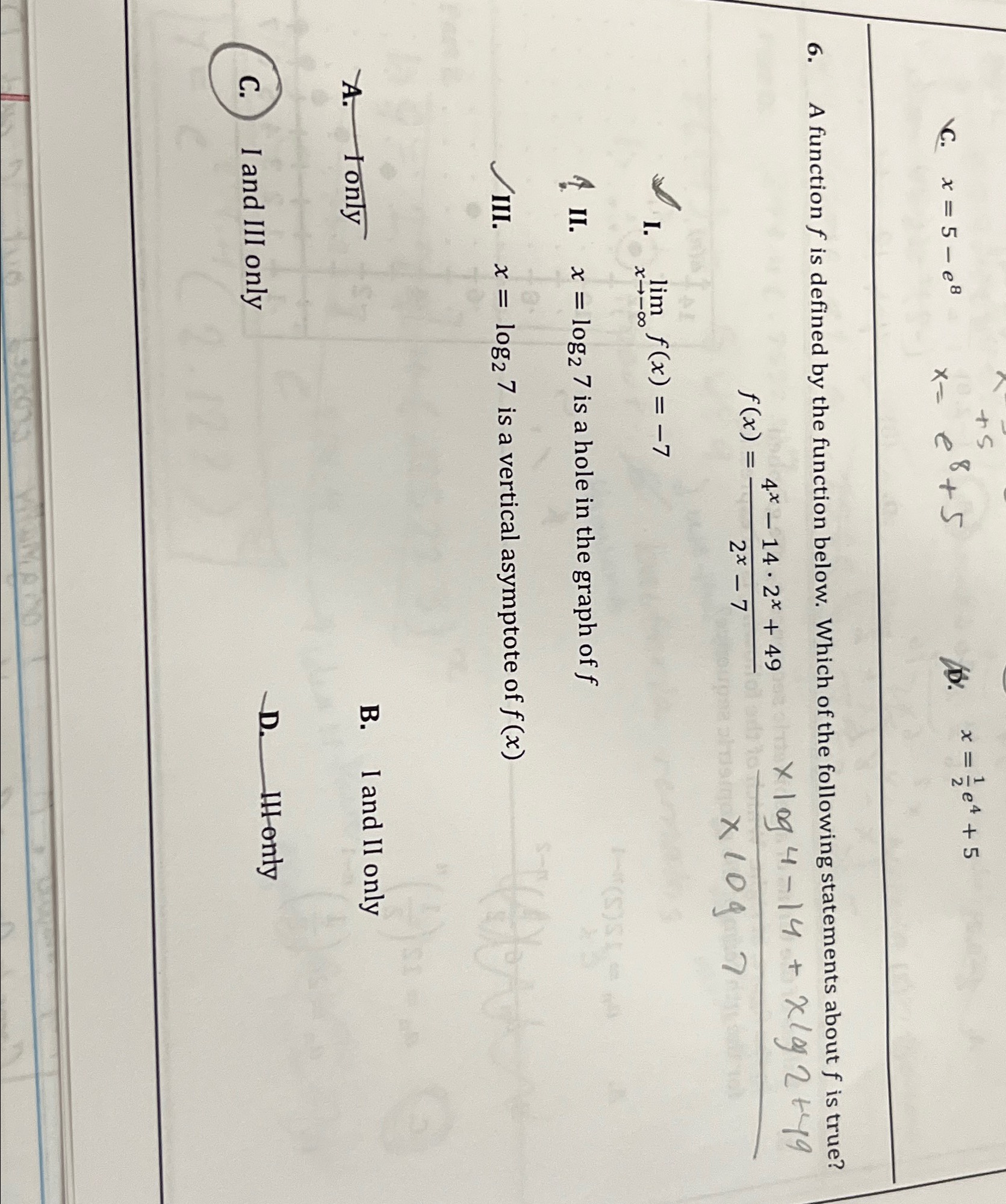 Solved c. x=5-e8,x=e8+5(b. x=12e4+56. ﻿A function f ﻿is | Chegg.com