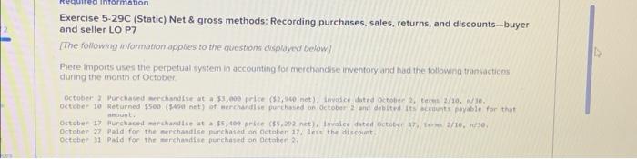 Solved Exercise 5.29C (Static) Net \& gross methods: | Chegg.com
