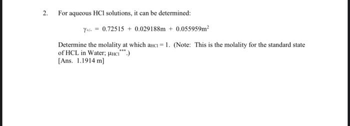 Solved 2. For aqueous HCl solutions, it can be determined: | Chegg.com
