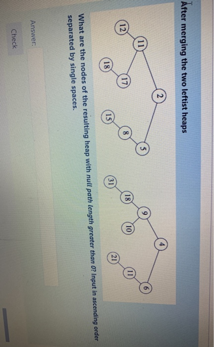 Solved After merging the two leftist heaps 11 10 18 17 12 21 | Chegg.com