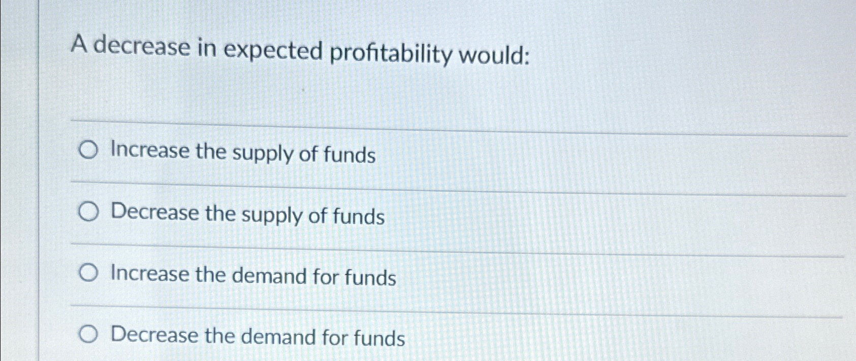 Solved A decrease in expected profitability would:Increase | Chegg.com
