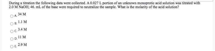 Solved During a titration the following data were collected. | Chegg.com