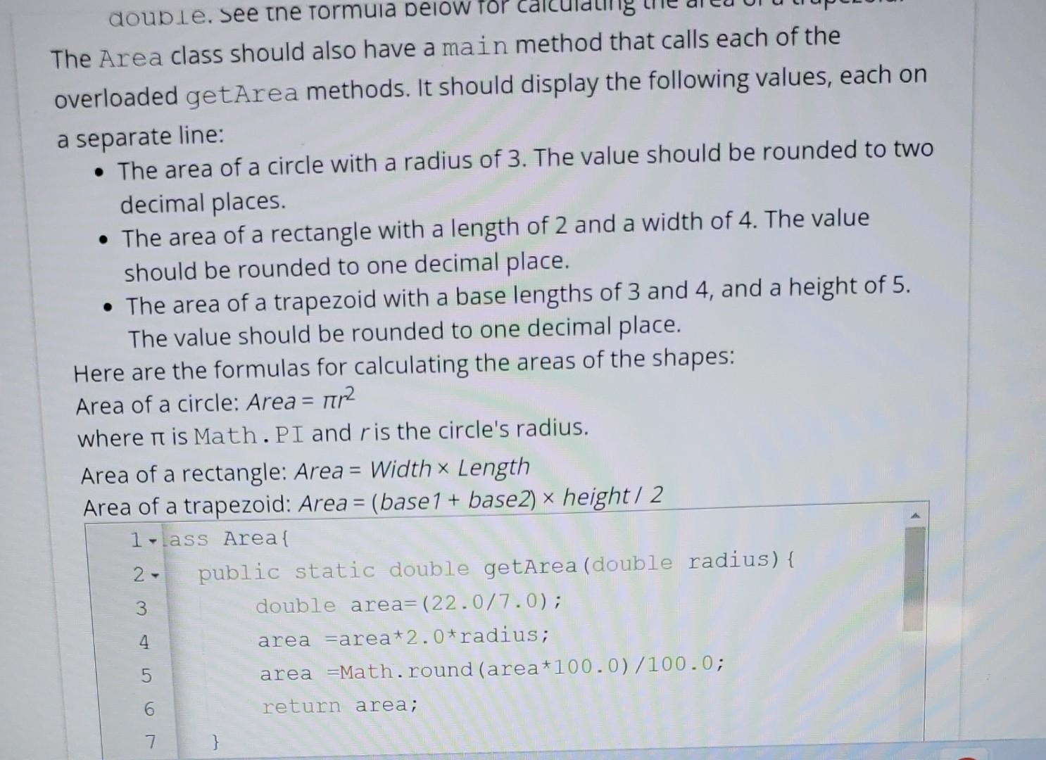 Solved For this exercise you will write a class named Area. | Chegg.com