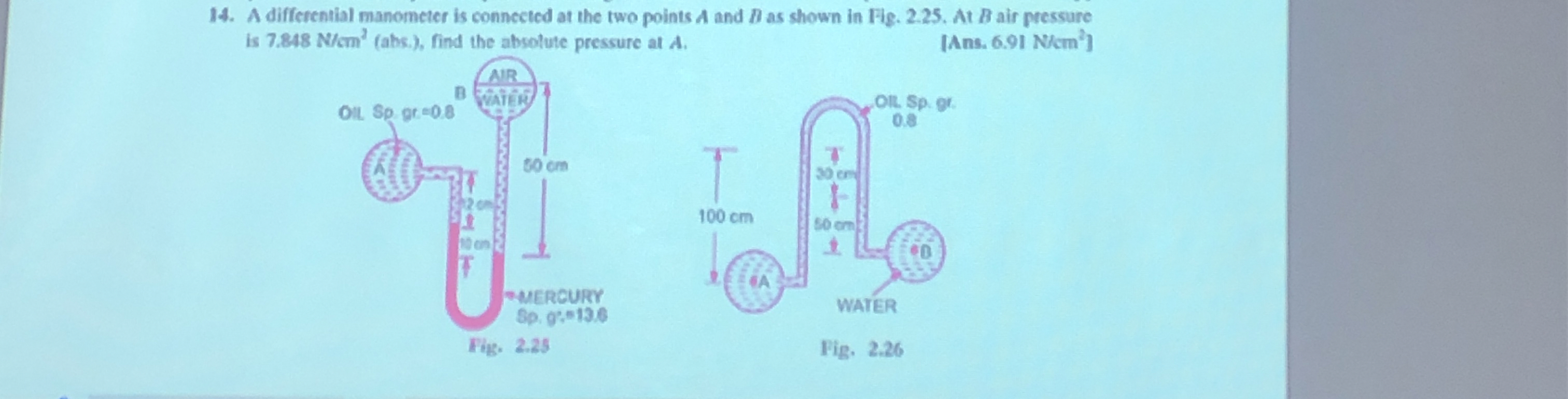 Solved A differential manometer is connected at the two | Chegg.com