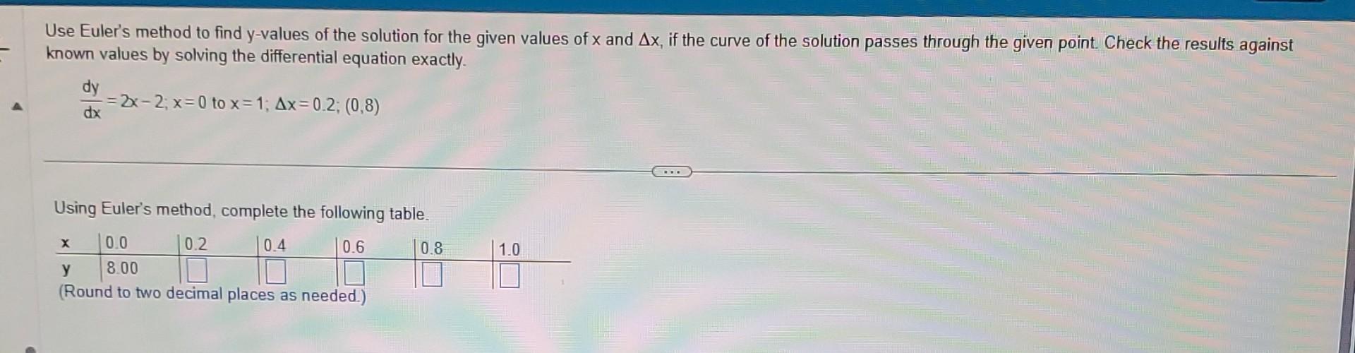 Solved Use Euler's method to find y-values of the solution | Chegg.com Solved Use Euler's method to find y-values of the solution | Chegg.com