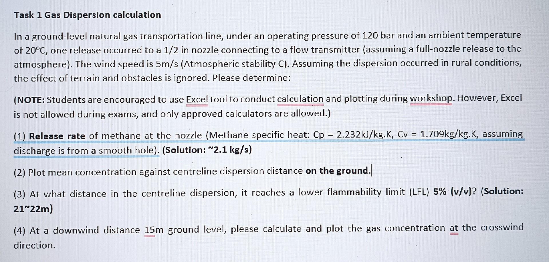 Solved Task 1 Gas Dispersion calculation In a ground-level | Chegg.com