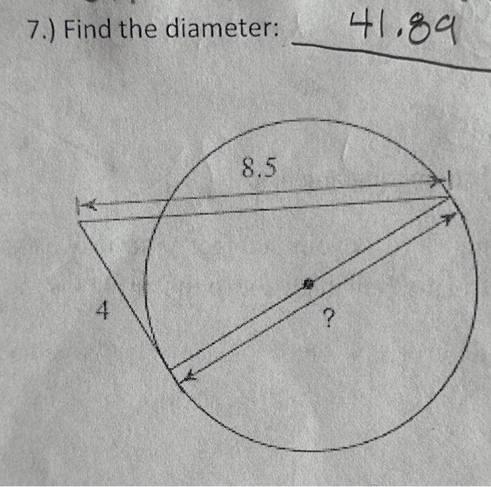 Solved 7.) Find the diameter: 41.89 | Chegg.com