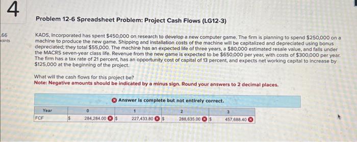 Solved Problem 12-6 Spreadsheet Problem: Project Cash Flows | Chegg.com Solved Problem 12-6 Spreadsheet Problem: Project Cash Flows | Chegg.com