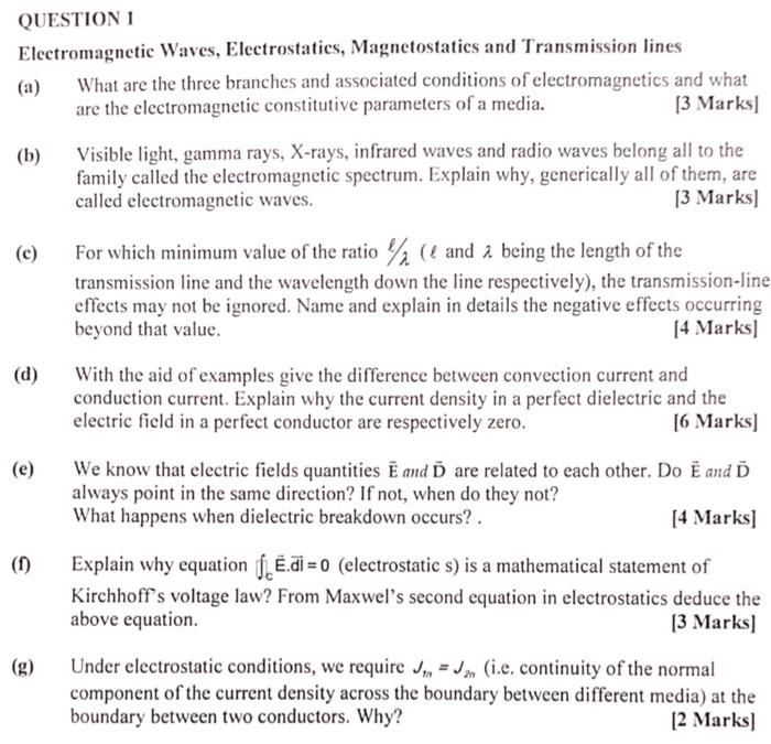 Solved QUESTION 1 Electromagnetic Waves, Electrostatics, | Chegg.com